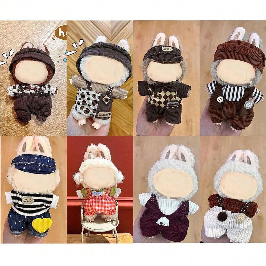 (Clothing Only) 2 Sets 17cm Plush LABUBU Doll Detachable Outfit Suits ...