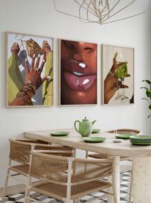 3 Pieces African American Art Posters Pink Lip Hanging Paintings Red ...