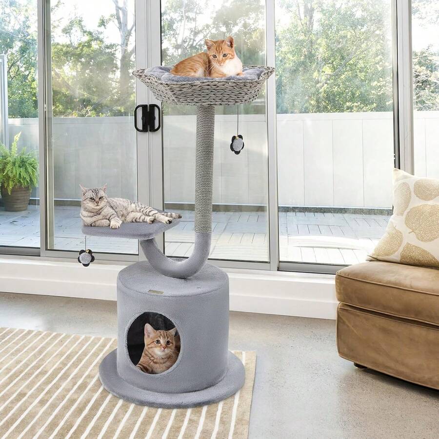 42" Cat Tree For Indoor Cats, 3-Tier Cat Tower With Scratching Post ...