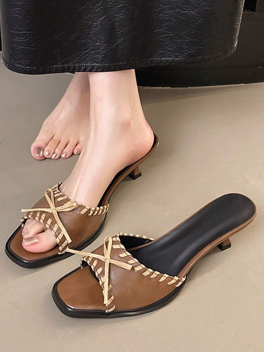 Chic Brown Leather Square - Toe Mules With Braided Detailing - Stylish ...