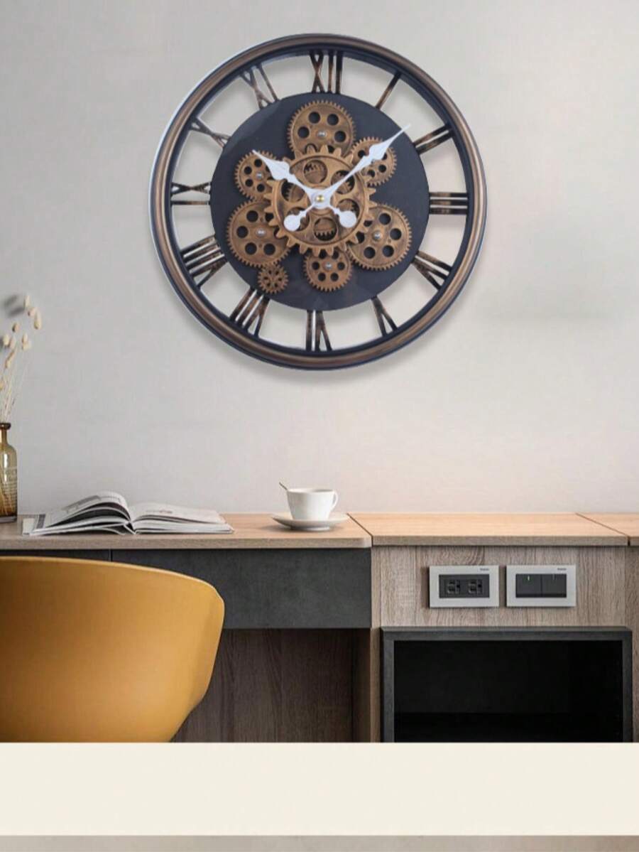 Gear-Turning Large Wall Clock, Retro Silent American-Style Clock ...