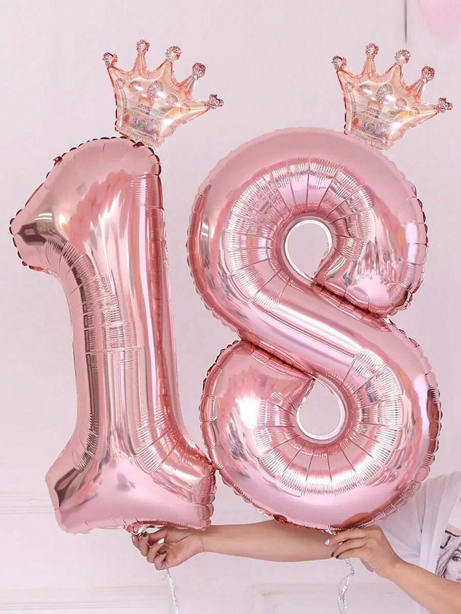 2pcs 32-Inch Rose Gold Number Balloons + Mini Crown Balloons, Suitable ...