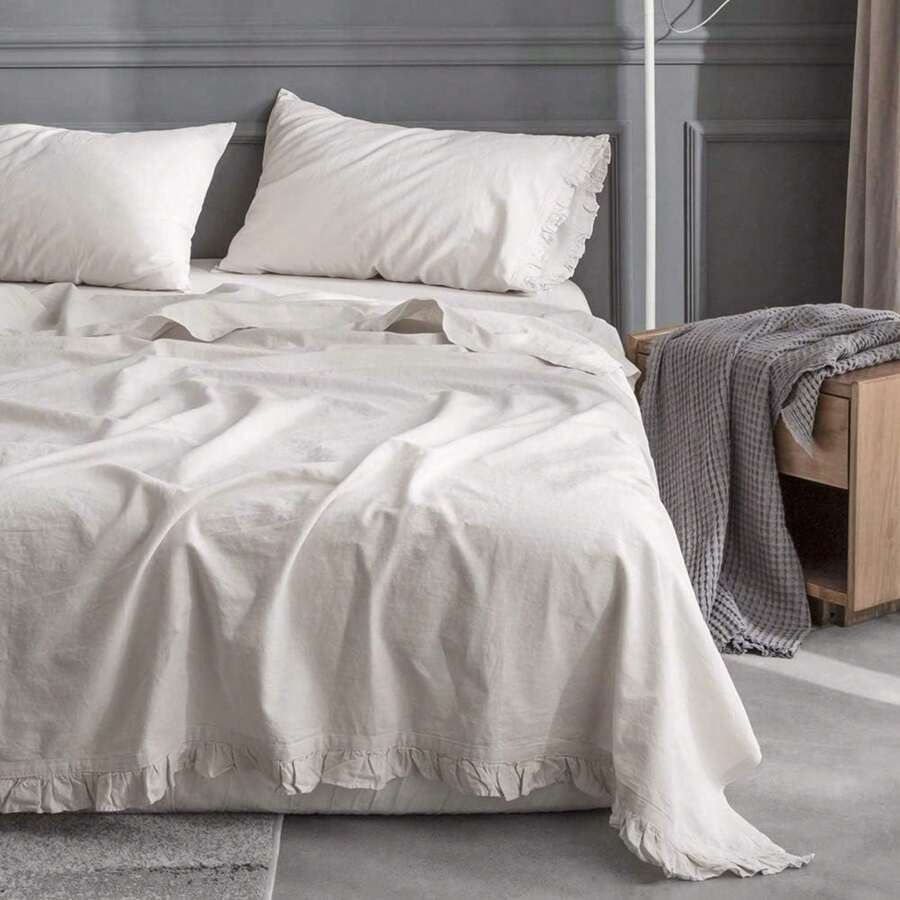 Chic Ruffled 3pc Sheet Set 100% Cotton Cottage French Country Style ...