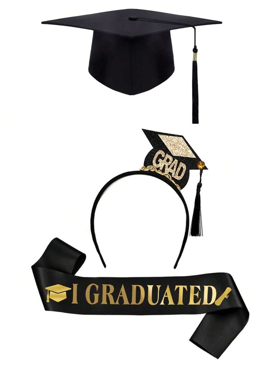 Graduation Headband And Shoulder Strap Paired With A Bachelor's Hat ...
