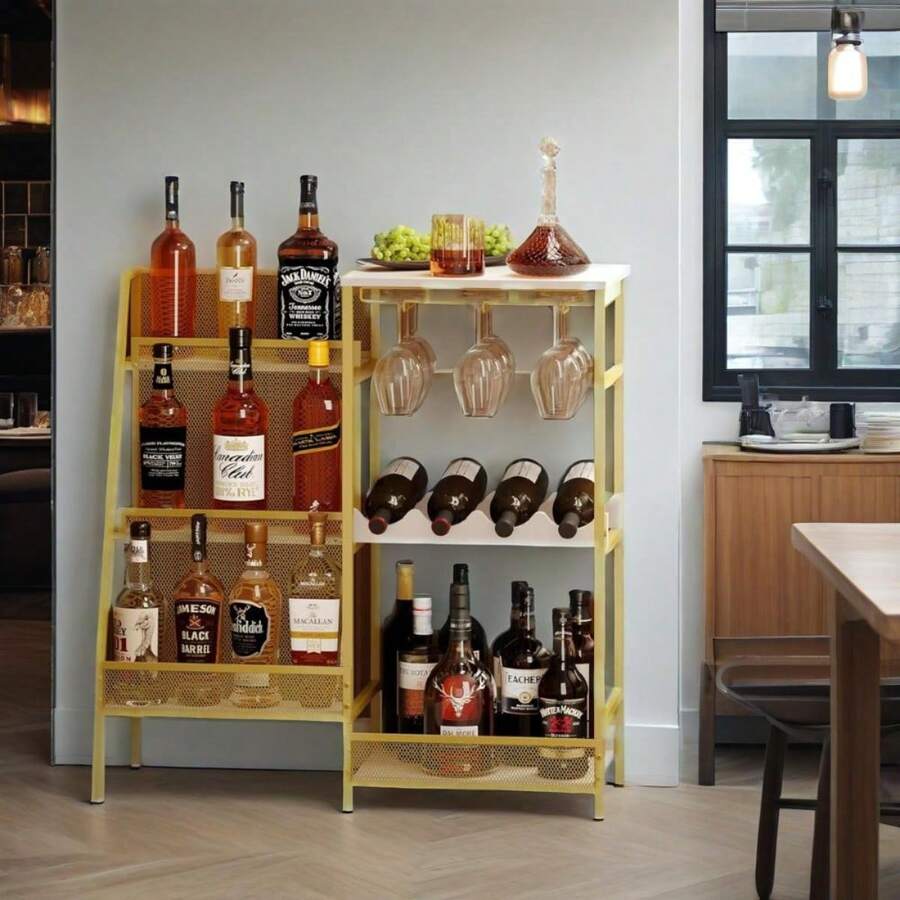 Multi-Functional Liquor Rack With Glass Holder & Railing, Freestanding ...
