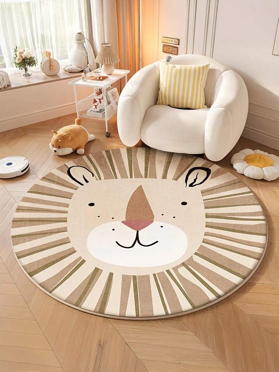 1pc Cute Lion Circular Carpet, Cartoon Style Carpet, Imitation Cashmere ...