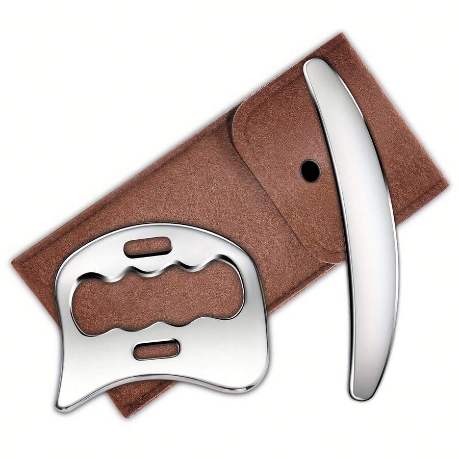 Herramienta de masaje Gua Sha de acero inoxidable 2 en 1 con mango de ...