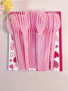 10/30pcs Pink Plastic Tableware Set, Suitable For Festival Parties ...