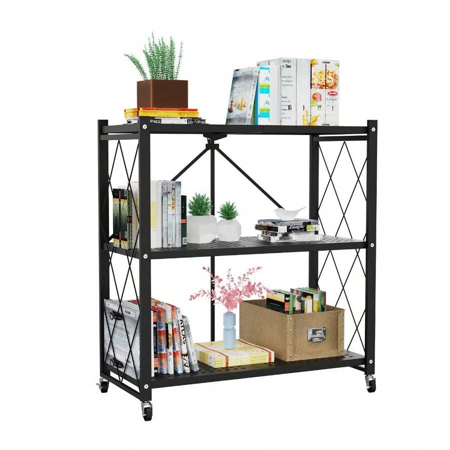 3/4 Tier Heavy Duty Foldable Metal Rack Storage Shelving Unit With ...