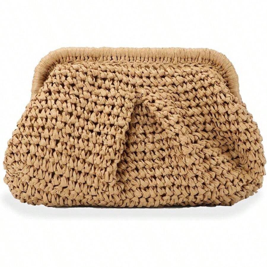 Straw Clutch Purse For Women Cloud Dumpling Pouch Straw Crossbody ...