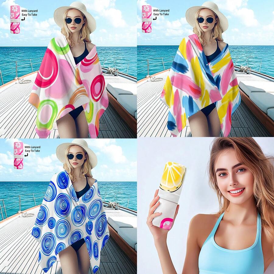 1pc Blue Spiral, Simple Graffiti, Colorful Circle Pattern Beach Towel ...