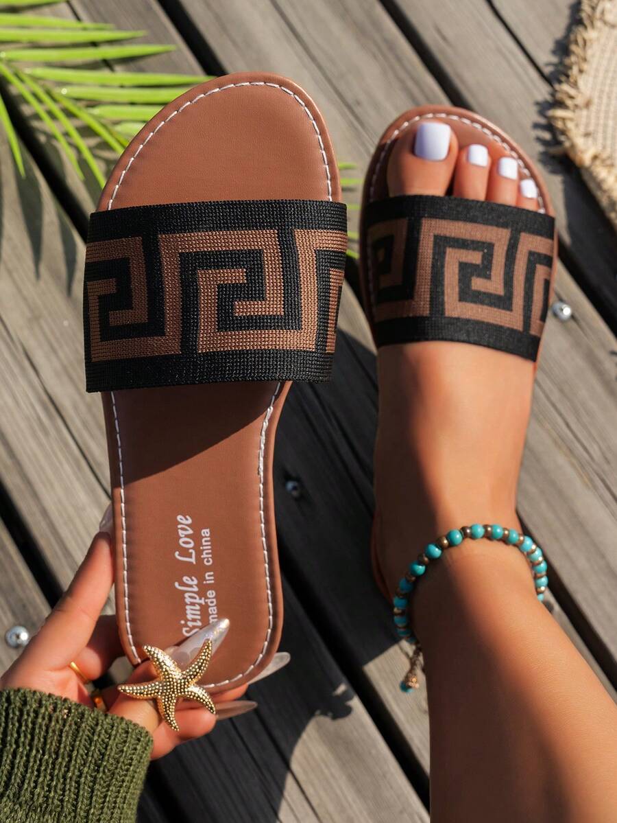 Women's New Round Toe Flat Fashion Slide Sandals, Cute Woven Heart ...