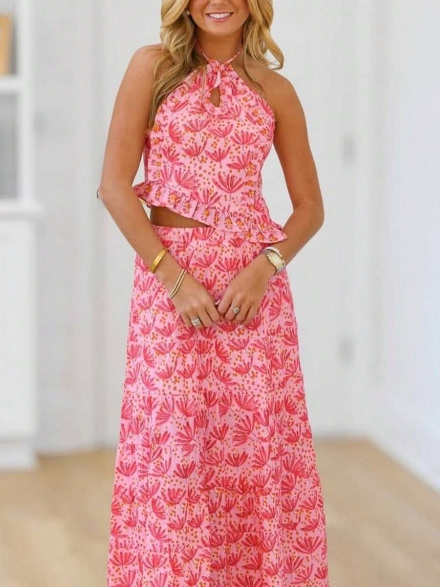 Women's Sexy Ruffle Floral Flowy Dress Sleeveless Backless A-Line Dress ...