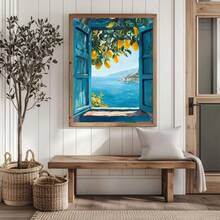 1pc Mediterranean Window View Wall Art Picture Coastal Lemon Tree ...