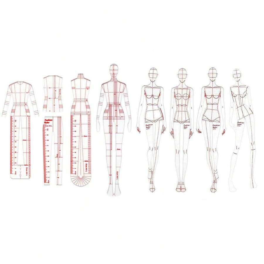 8 PCS Fashion Drawing Template Ruler Set, Woman Sewing Humanoid ...
