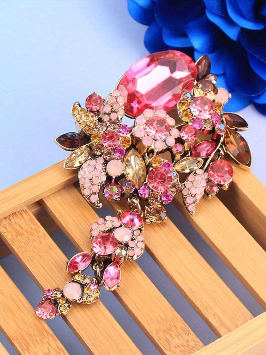 1pc Flower-Grade Linked Brooch Fibonacci Gemstone Matrix And Pink ...
