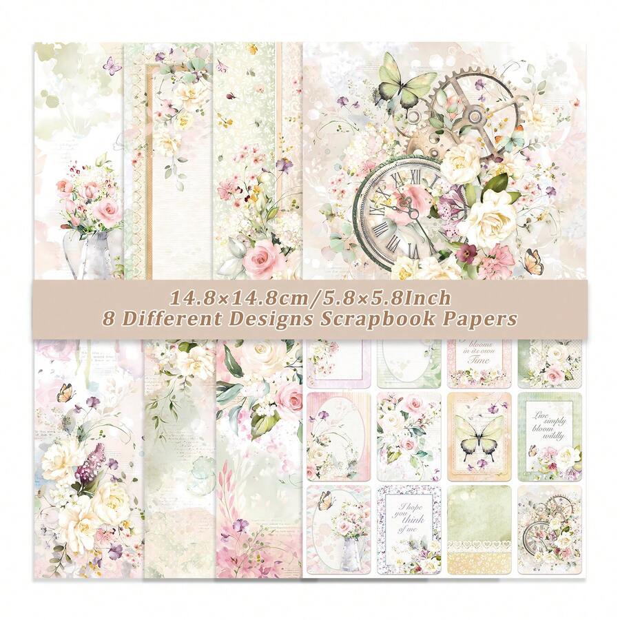 8 Sheets/Pack Flower Theme Scrapbook Paper Elegant No Repeat ...