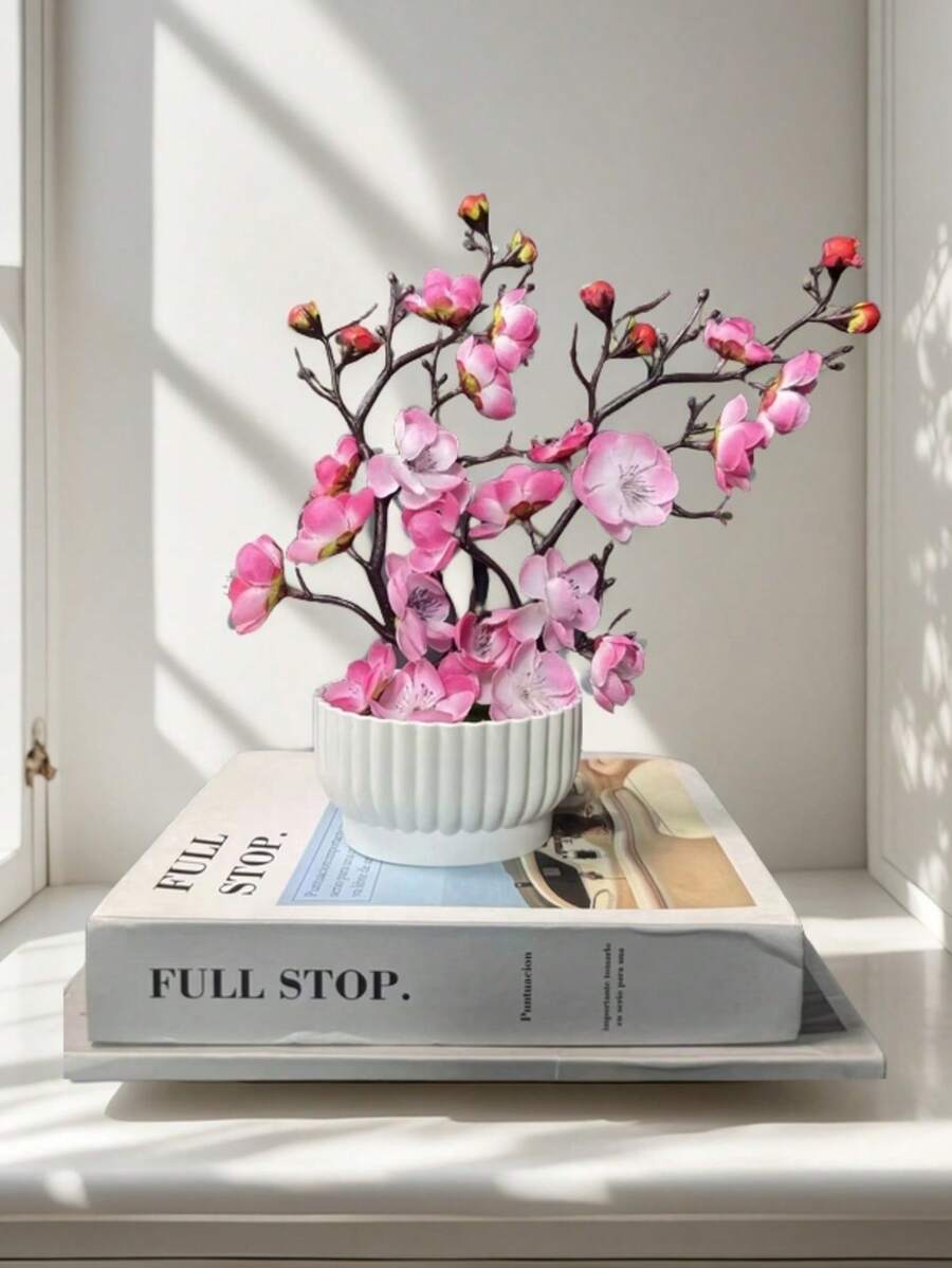 2-Stem Artificial Chinese Wax Plum Blossom Flowers With Pot, Home Decor ...