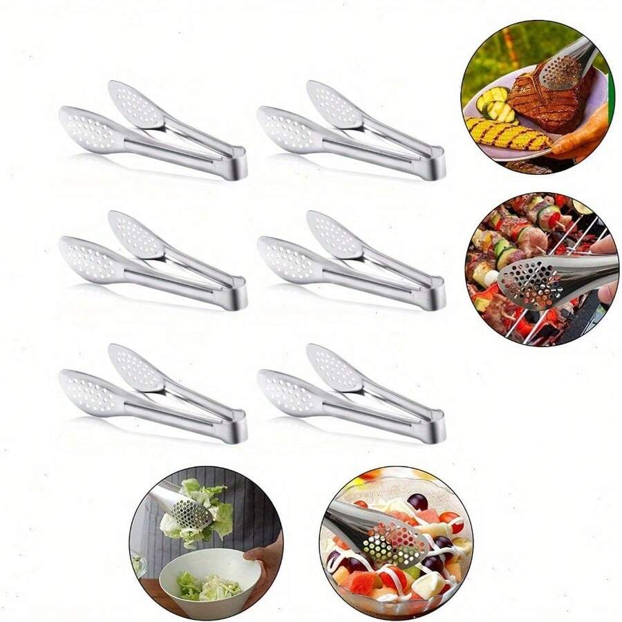 6 Piece Stainless Steel Buffet Tongs Set - 7 Inch Multipurpose Food ...