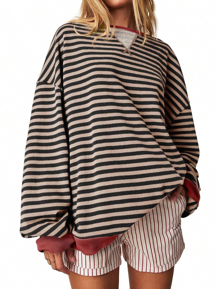 Fisoew Striped Colorblock Oversized Bust Waist Flattering Hide Belly ...