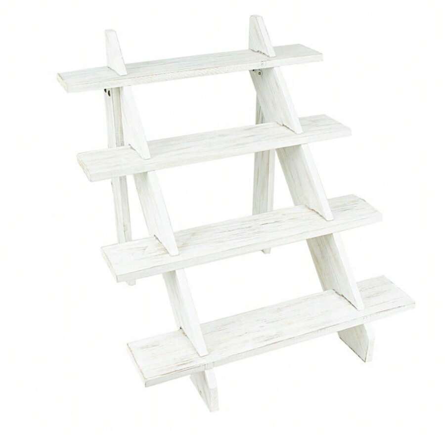 Whitewashed 21" Ladder 4 Tier Wooden Cupcake Holder Dessert Display ...