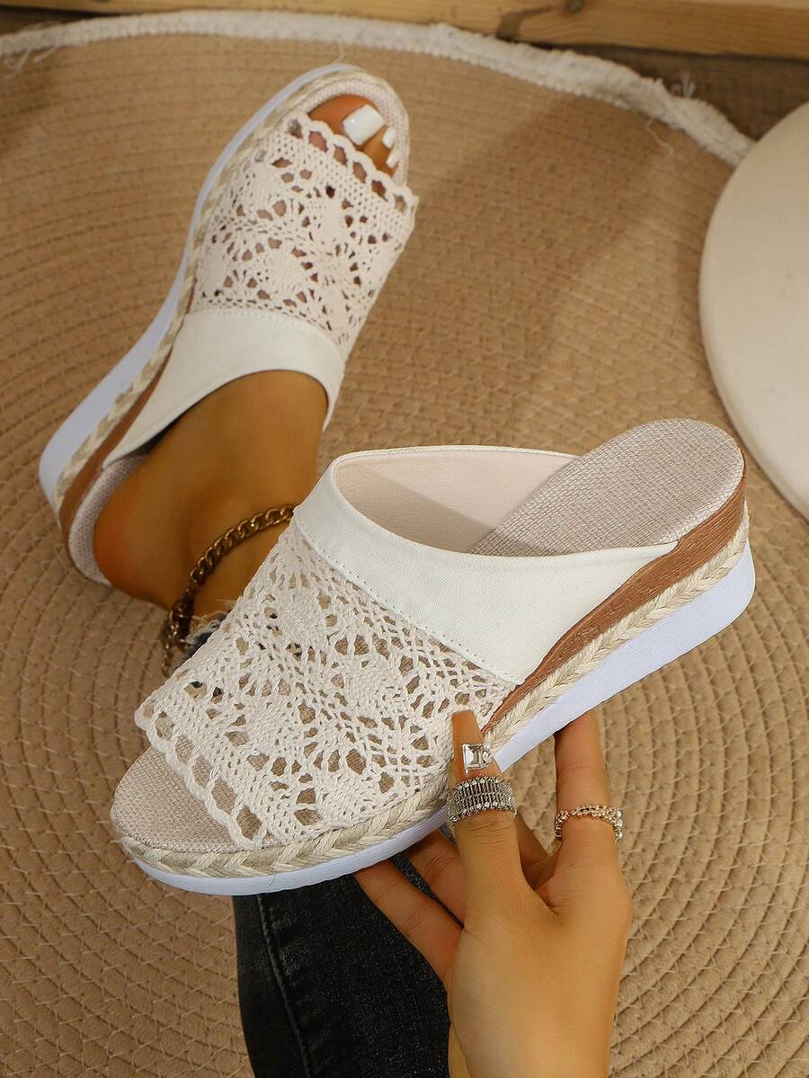 Women's Summer New Linen Wedge Sandals, Platform Thick Sole Hollow ...