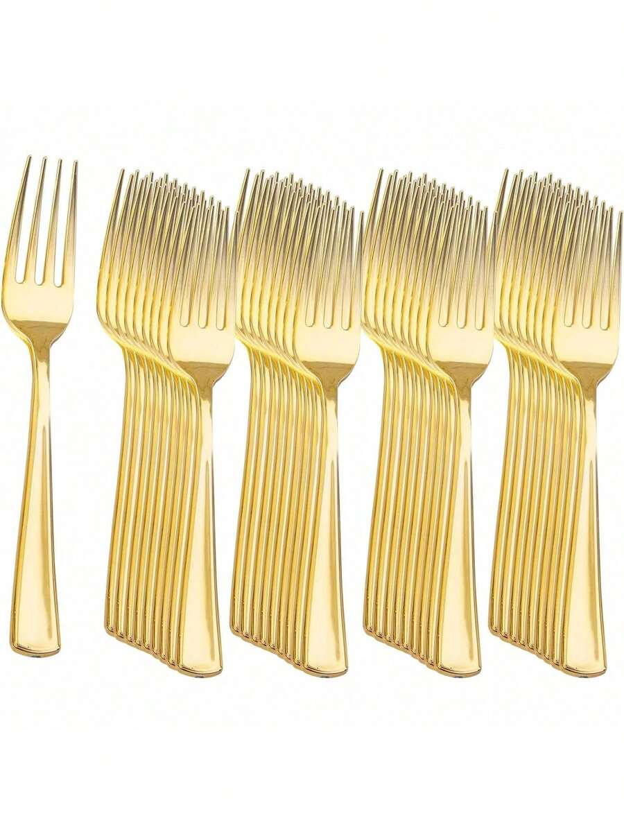100pcs Gold Metal Forks, Suitable For Party, Wedding, Restaurant And ...