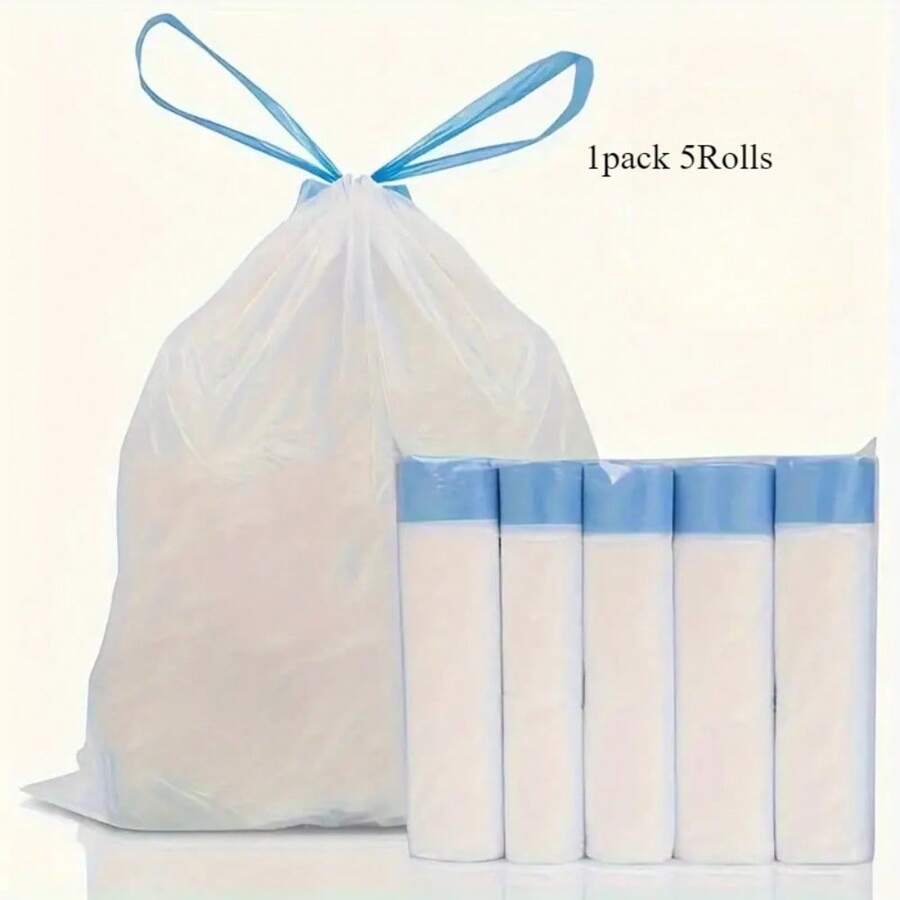 5 Rolls, Small Drawstring Trash Bags Plastic Liners For 4-Gallon ...