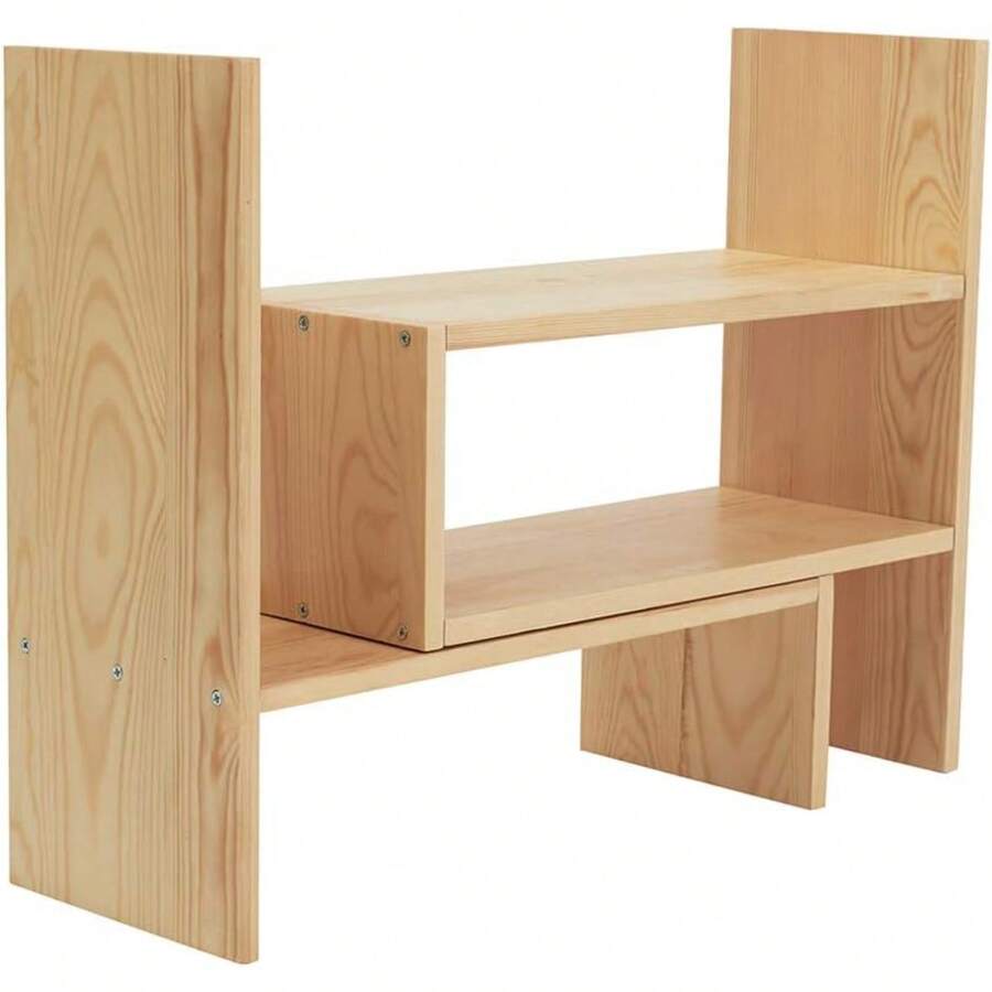 Beige Adjustable Extendable Natural Wood Desktop Organizer Caddy Desk ...