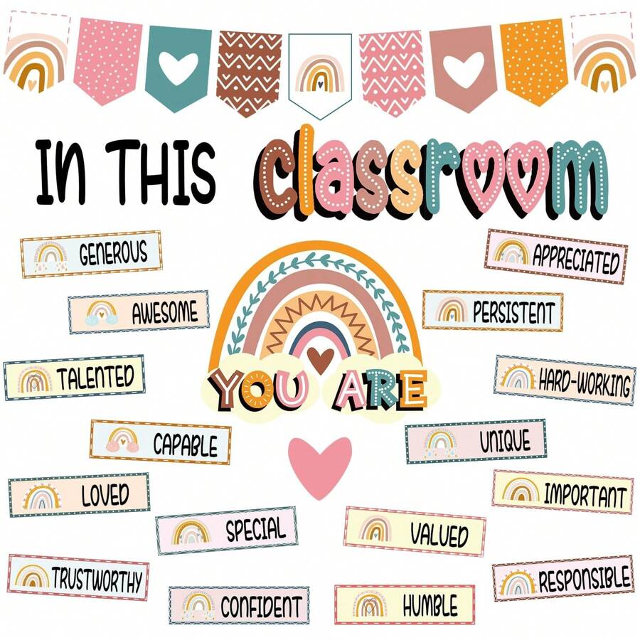 32pcs Classroom Bulletin Board Decorations Set - Boho Rainbow ...