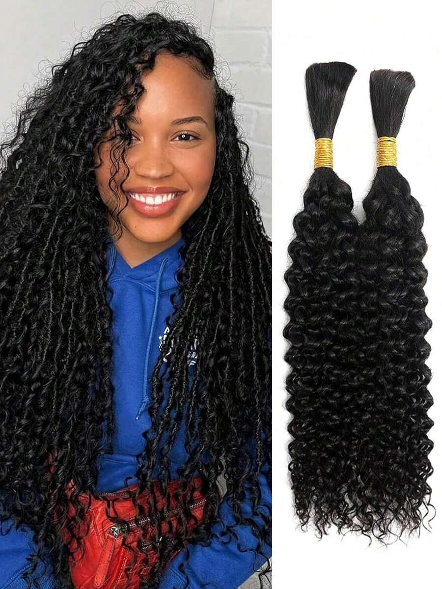 2 PCS Deep Wave Bulk Hair For Braiding 160g No Weft Deep Wave For ...