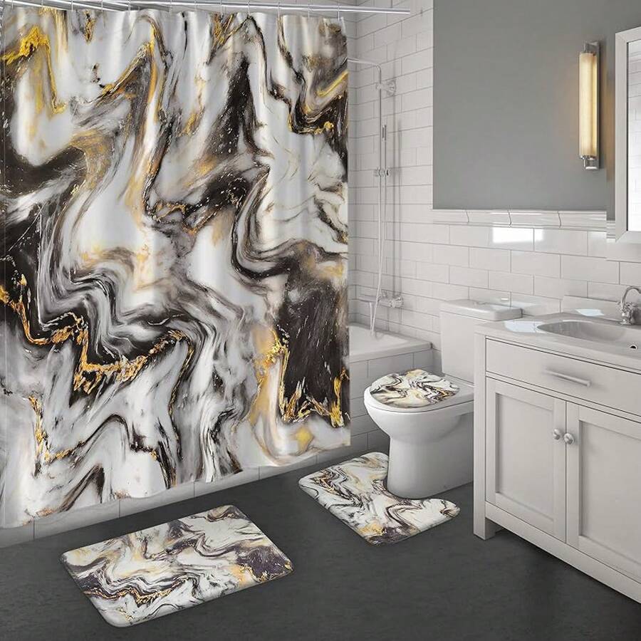 Marble Bathroom Sets With Shower Curtain And Rugs And Accessories ...