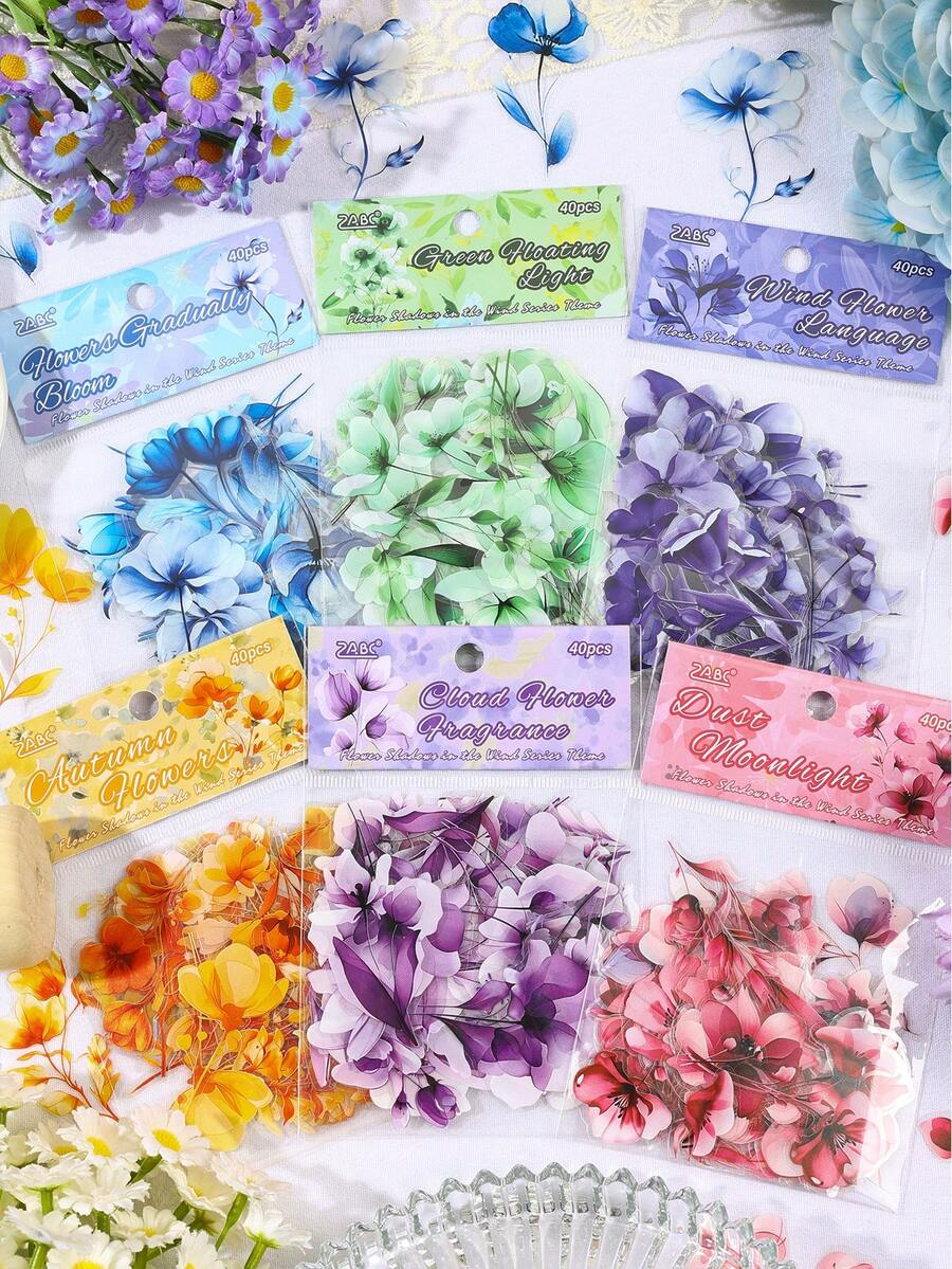 240pcs/Set Floral Waterproof Sticker Pack, Assorted Colors Windblown ...