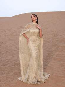 Vestido de capa maxi con lentejuelas y cuentas brillantes con ...