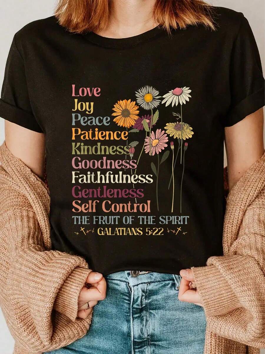 100% Cotton Casual Tshirt The Fruit Of The Spirit Galatians Christian ...