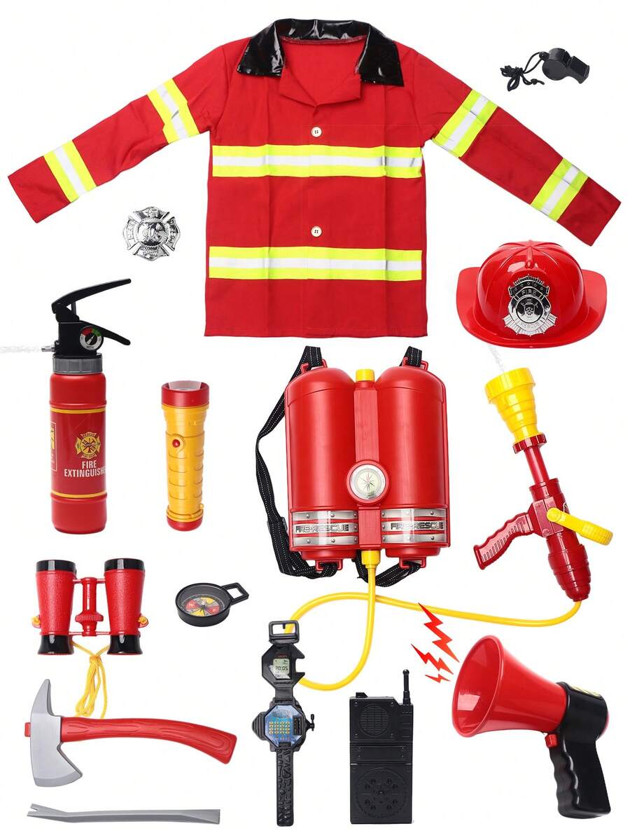 Firefighter Role Play Costume Set For Kids, Includes Realistic ...