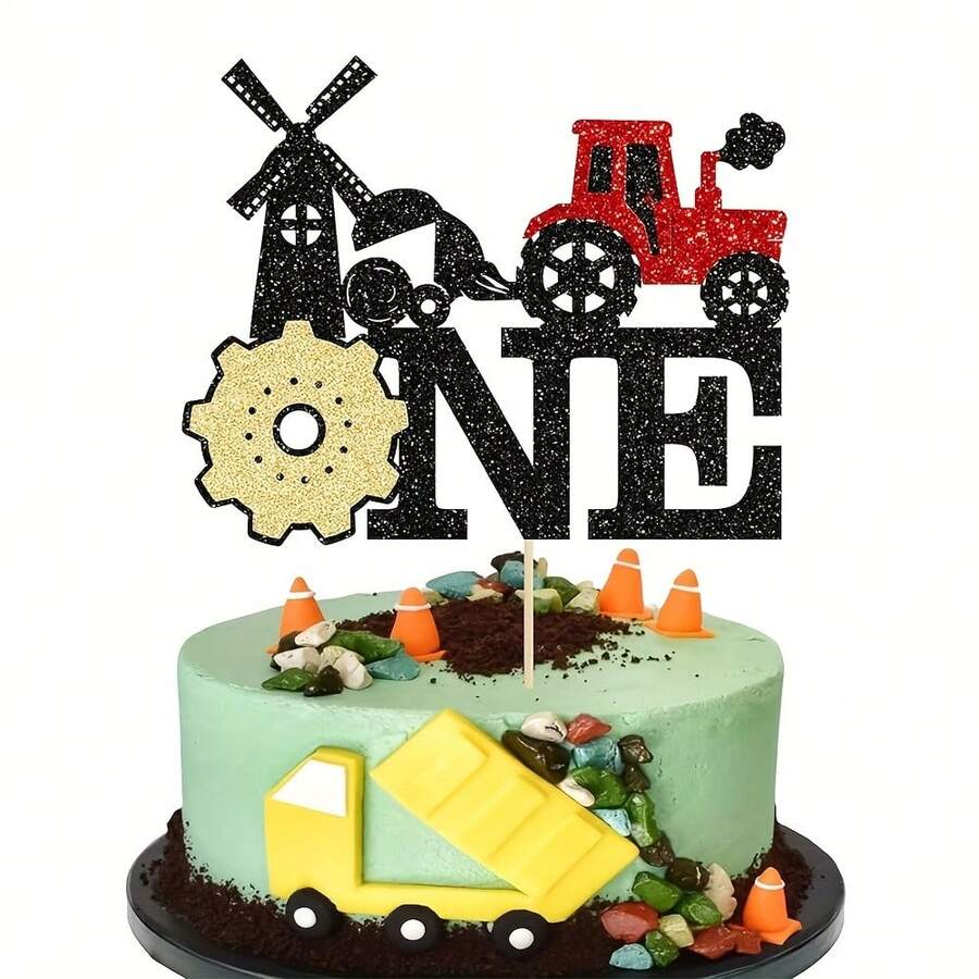 1pc Farm Tractor First Birthday Cake Topper Glitter Farm Themed 1st ...