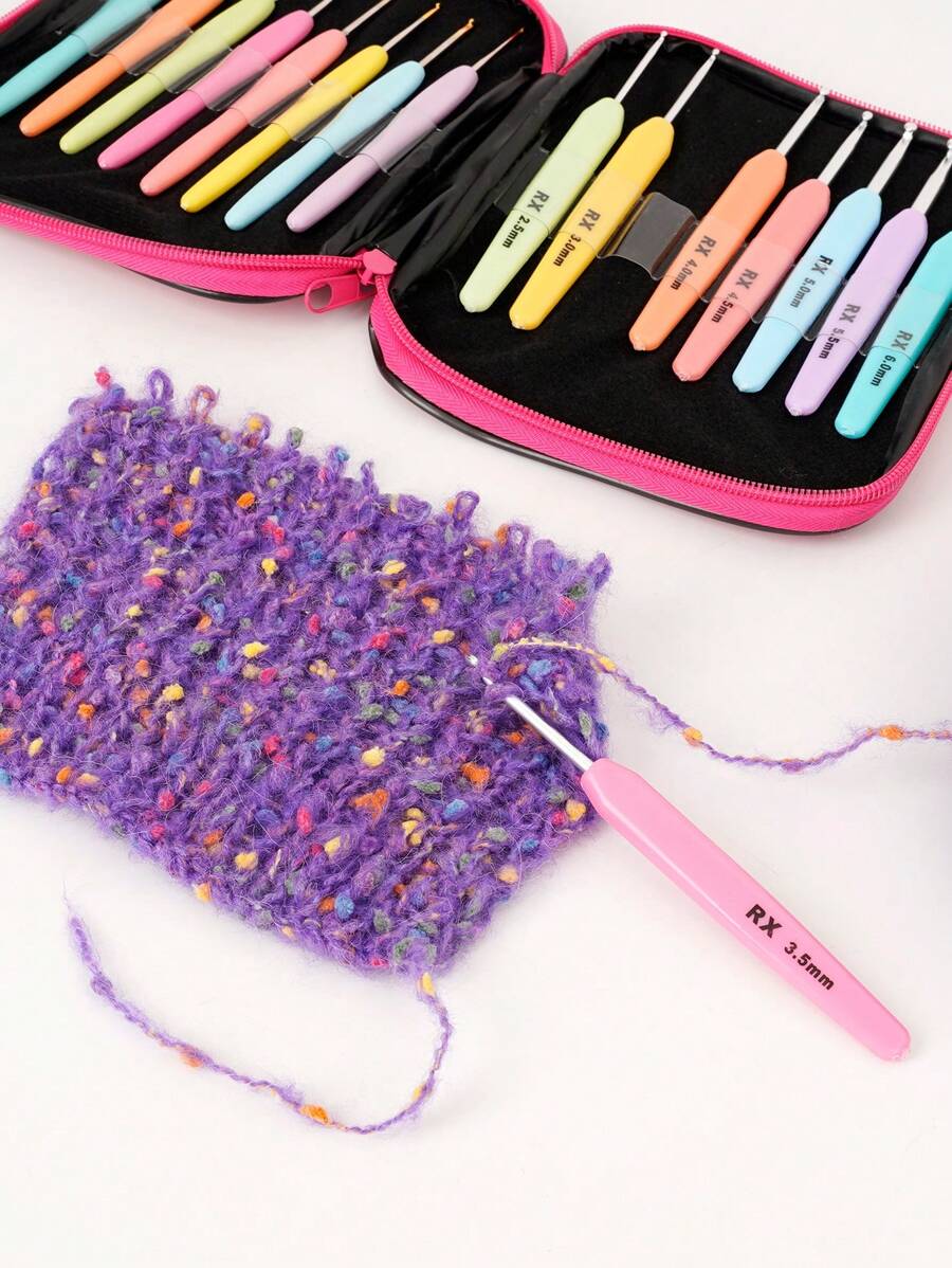 Set de 16 ganchos de ganchillo ergonómicos, Juego de herramientas de punto a mano con agujas de ...