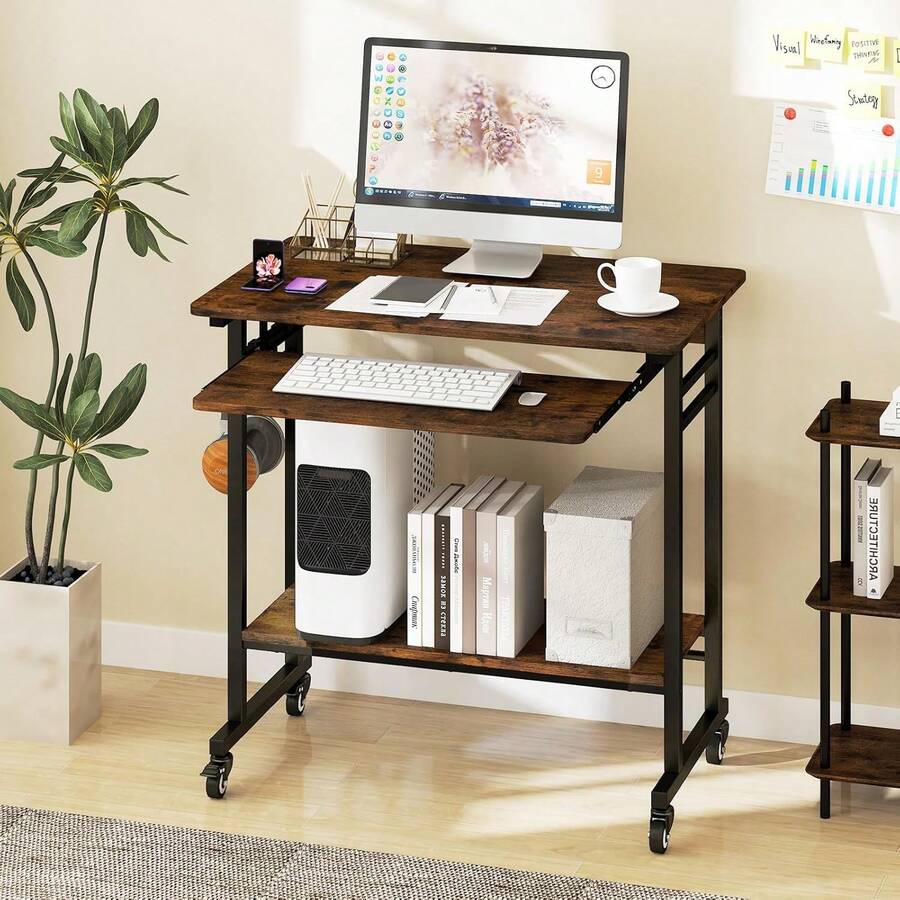 Rolling Computer Desk Cart With Keyboard Tray, Mobile Portable Laptop ...