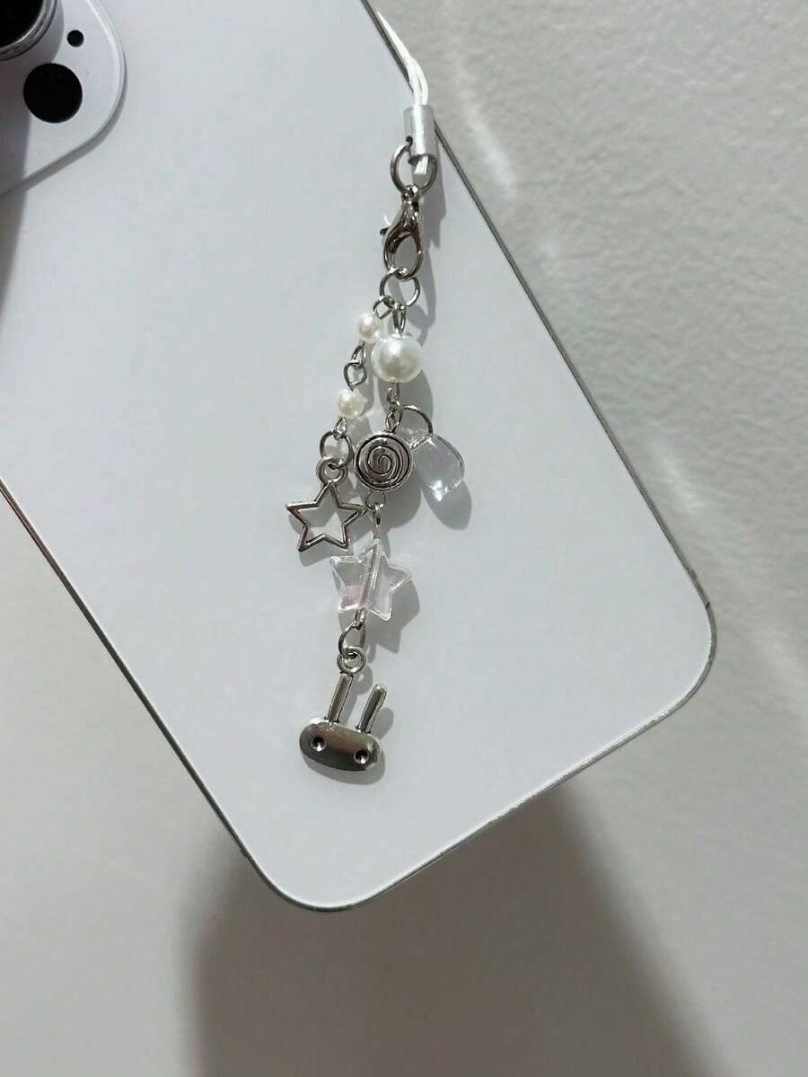 Cute Rabbit & Star Beaded Chain Phone Charm, Handmade Bag Pendant Gifts ...