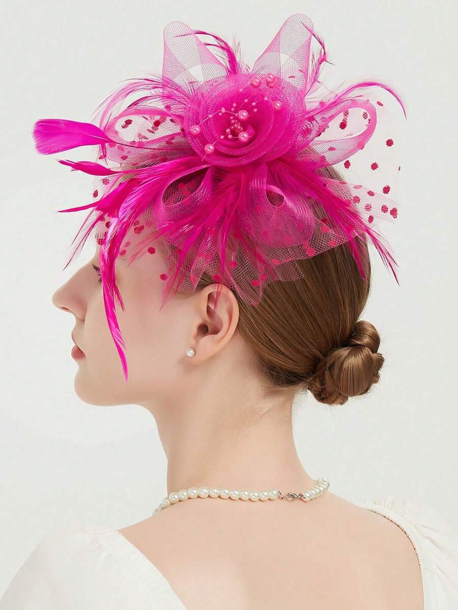 1pc Fascinator Hair Accessory With Hat, Veil, Ribbon, Feather, Clip ...