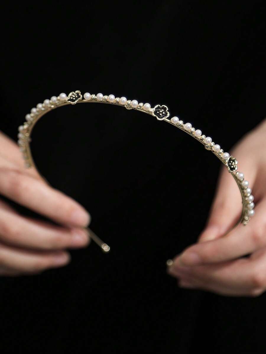 1pc Minimalist Alloy Pearl & Rhinestone Flower Decorated Headband For ...