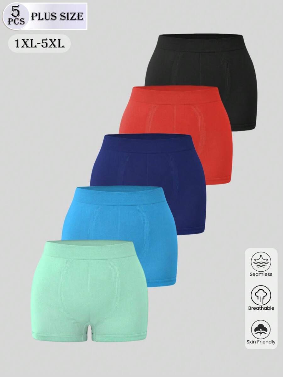 5pcs Plus Size Women Simple Solid Seamless Stretchy Briefs, Comfortable ...