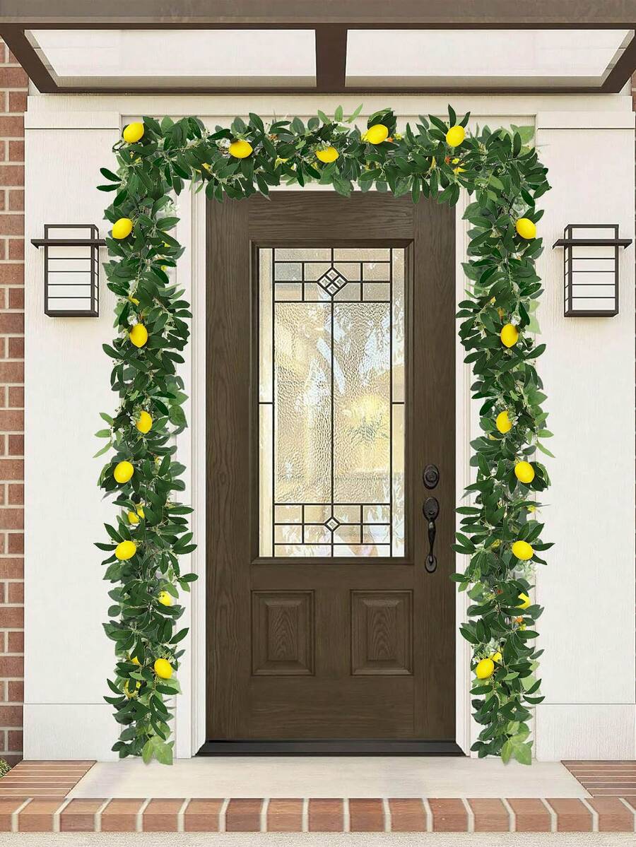 1PC Artificial Lemon Vine Green Eucalyptus Leaf Wreath False Hanging ...