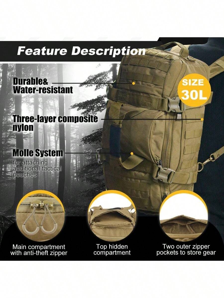 3-In-1 Tactical 30L Military Backpack, Travel Duffle Bag For Weekend ...