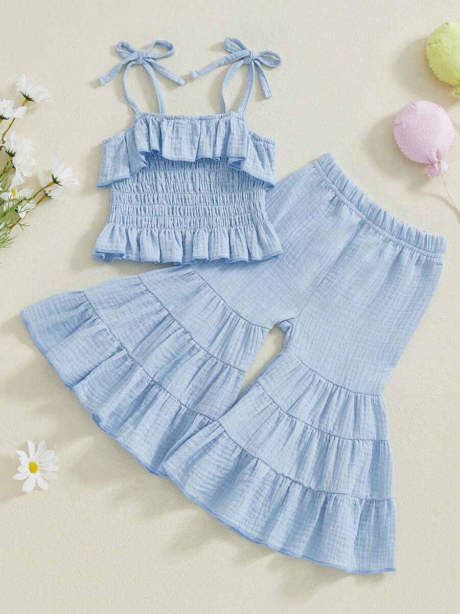 6M-7Years Girls Summer Outfits Set Sleeveless Smocked Camisole Tops And ...