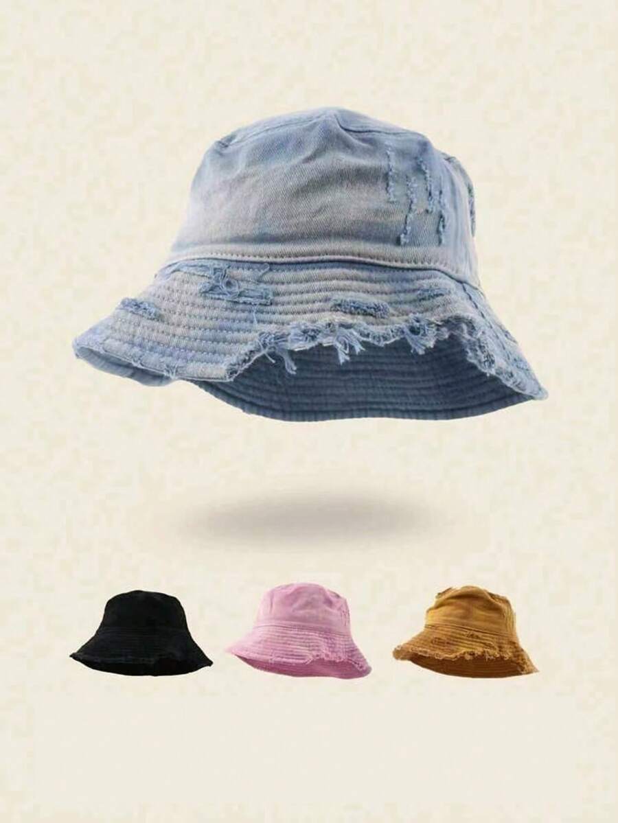 1pc Unisex Distressed Washed Bucket Hat, Versatile For Daily Wear And ...