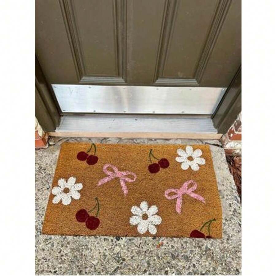 24x16in Preppy Doormat Cute Welcome Mat With Bows, Cherries & Flowers ...