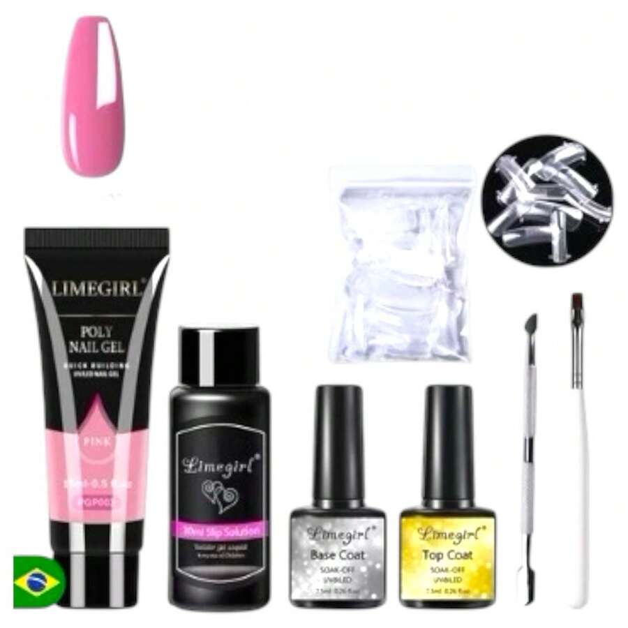 Polygel Nail Extension Kit COMPLETE 7PCS/ Polygel 15g+Mold 20 PCS+Top ...