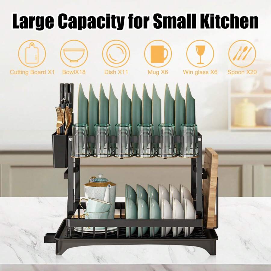 Kitchen 2 Tier Dish Drying Rack Dish Drainers For Kitchen Counter Large ...